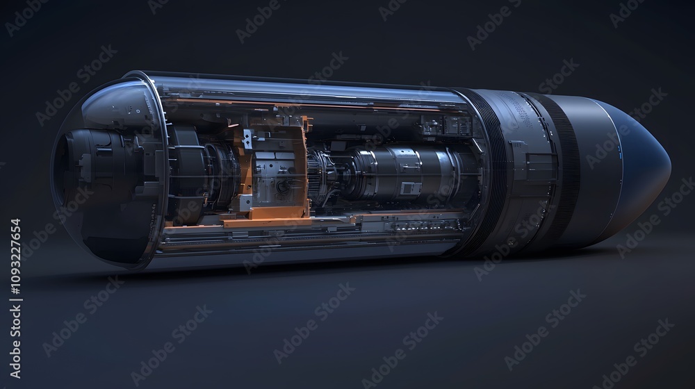 Photo Cross-sectional view of an ICBM highlighting its propulsion and ...