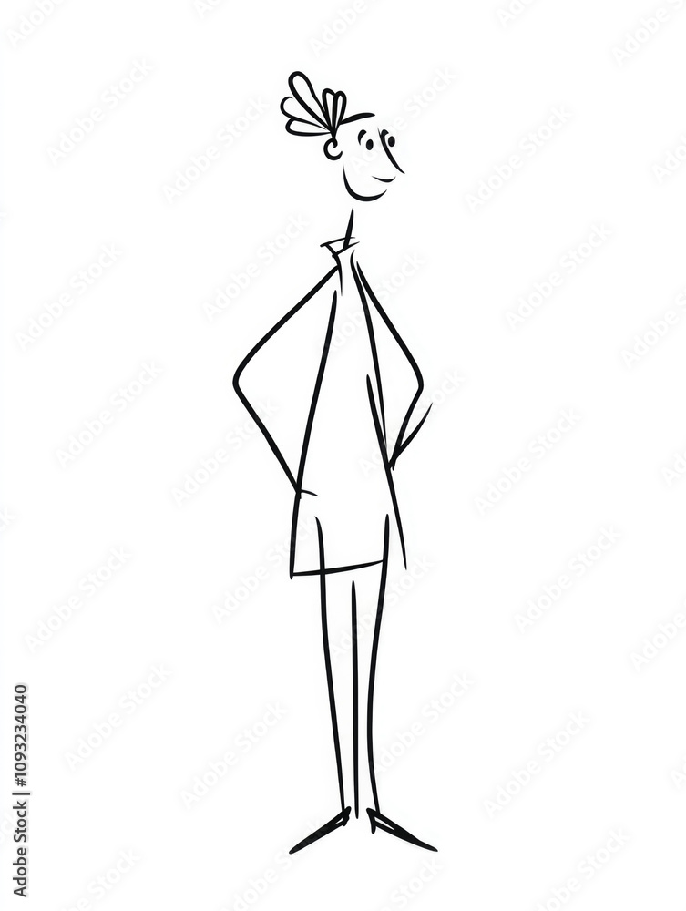 A simple line drawing of a tall stick figure with hands on hips ...