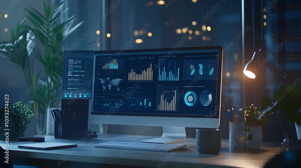 A hybrid workspace integrating 3D glowing data-driven strategy maps and 2D animated task ...