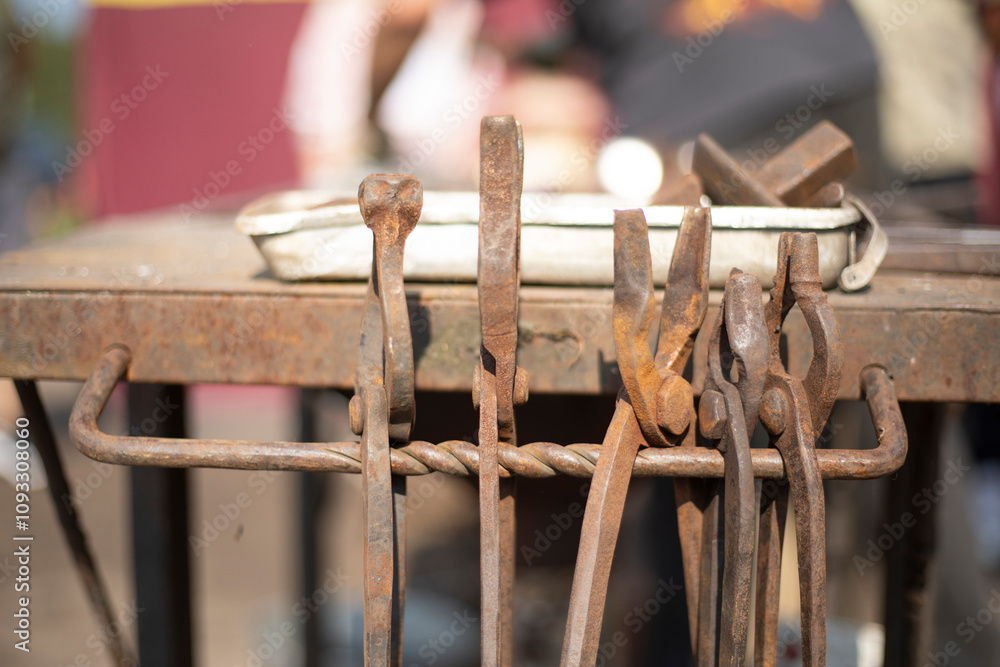 Tools for forging iron. Forging tools. The art of forging metal. Stock ...