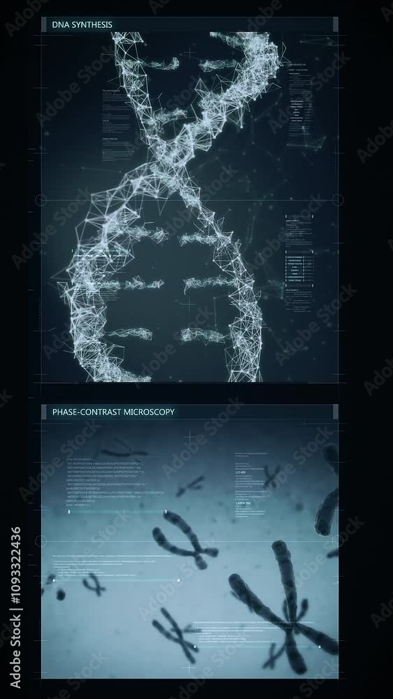 Futuristic technological interface analyzing human DNA. Medical profile ...
