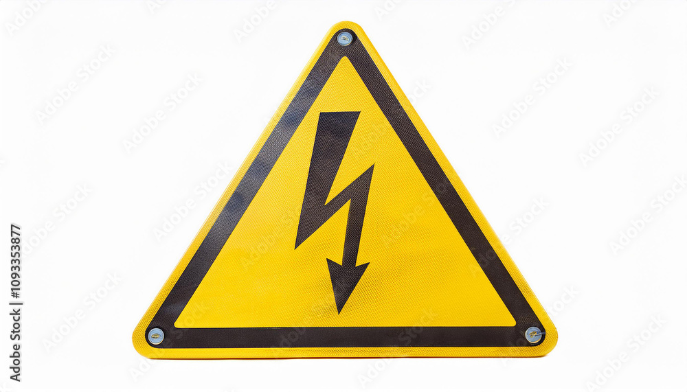 Yellow triangle warning sign with lightning bolt symbol. High voltage ...
