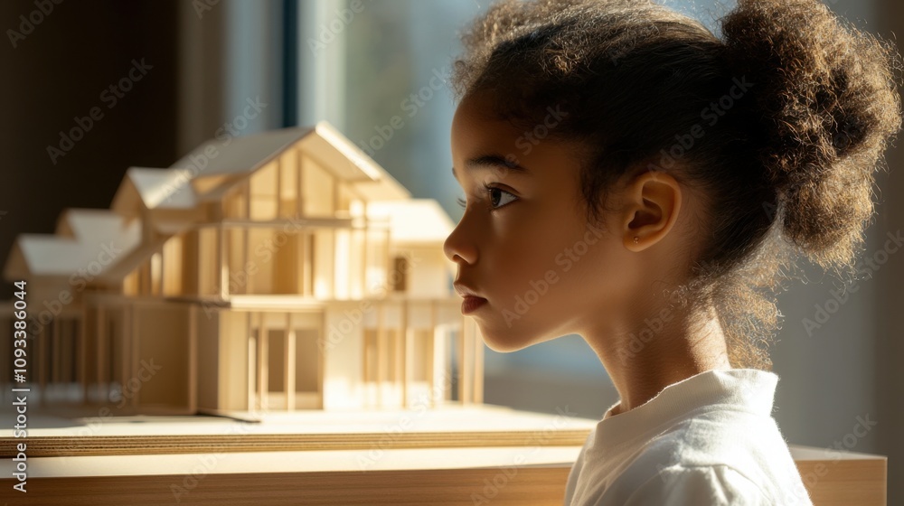 Dream Home Aspirations: Young Girl with Architectural Model for ...