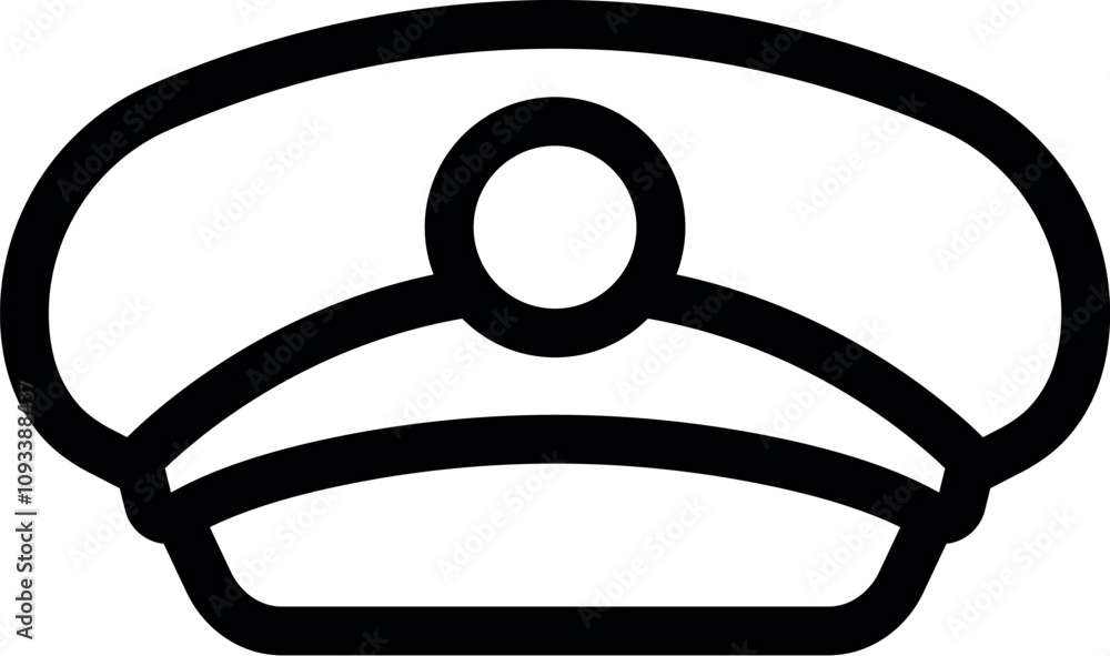 Simple black and white line art depicting a peaked cap, commonly worn ...