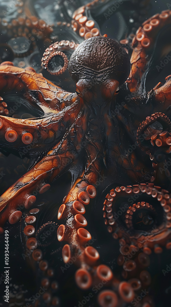 fantasy creature illustration, an alien octopus with tentacles shaped ...