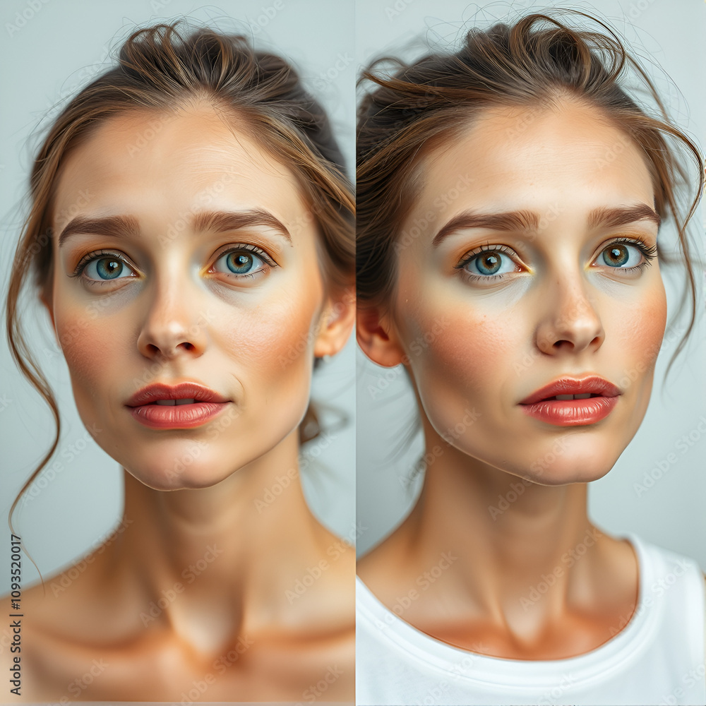 A divided image of a womans face, highlighting the difference between ...