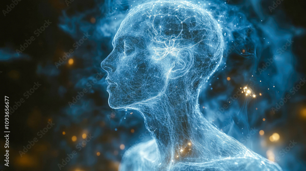 A schematic representation of a human figure with illuminated neural ... A schematic representation of a human figure with illuminated neural ...