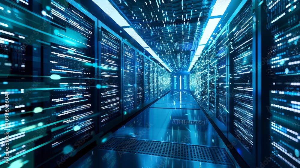 Digital binary code matrix background - 3D rendering of a scientific ...