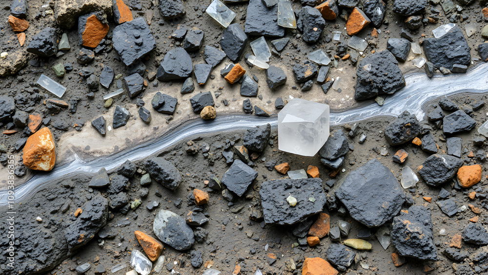 igneous andesite altered in hydrothermal alteration zone, with vein ...