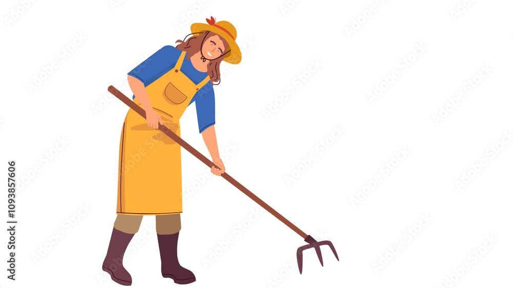 Female peasant character doing motion graphics animation with isolated ...