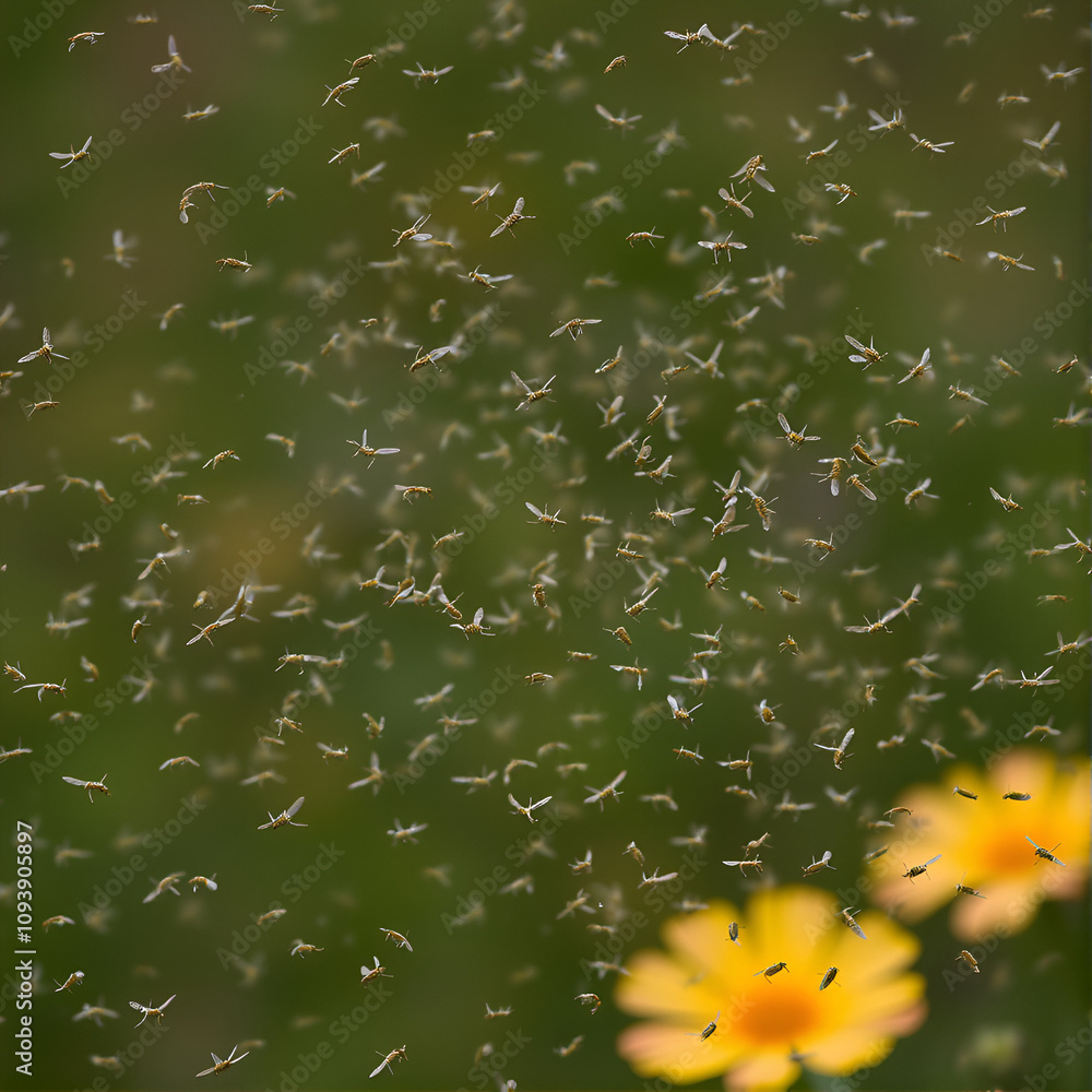 Swarms of midges in flight stand out against a floou background. Stock ...