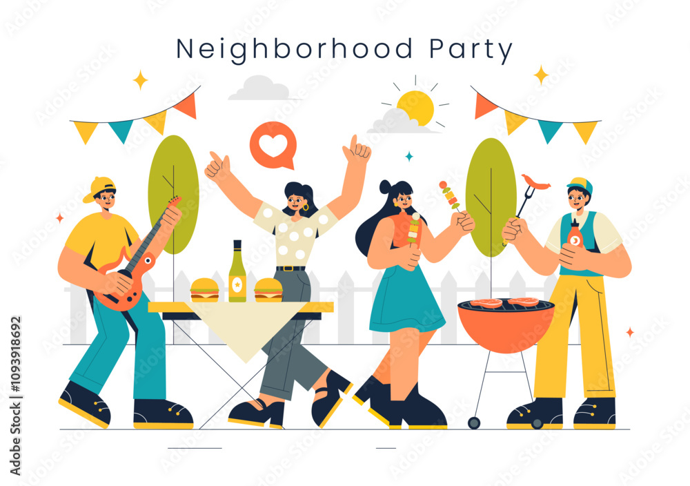 Neighborhood Events Vector Illustration featuring Friends and Family ...