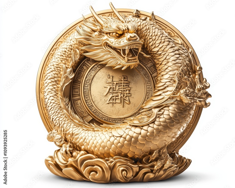 Mythical dragon embracing a giant gold coin fantasy realm digital art ...