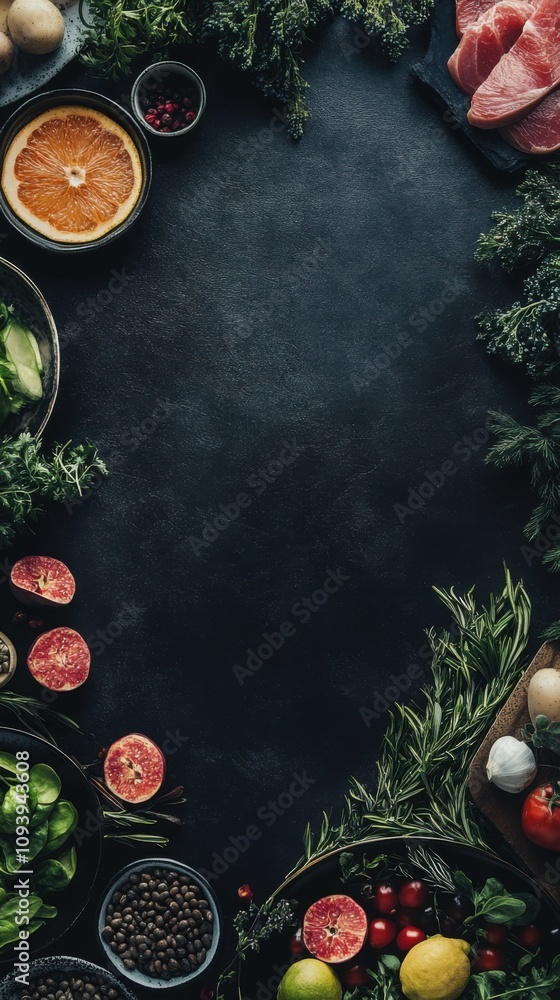 Dark Themed Website Landing Page Featuring Vibrant Healthy Foods with ...