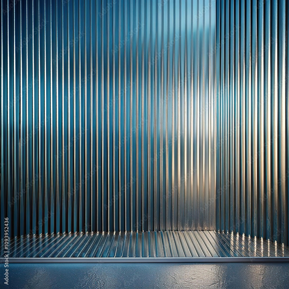 Reeded Glass. Gray Ribbed Background. Silver, Chrome Colors. Bar ...