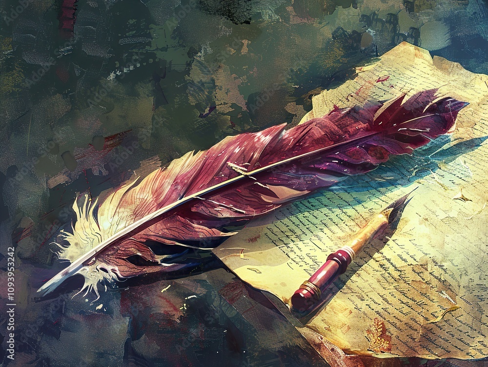 Vintage Quill Pen and Handwritten Letter on Old Parchment: A Timeless ...