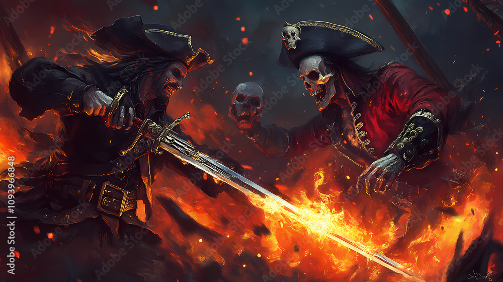 Epic duel of rising undead pirates a clash of skulls and swords in a ...