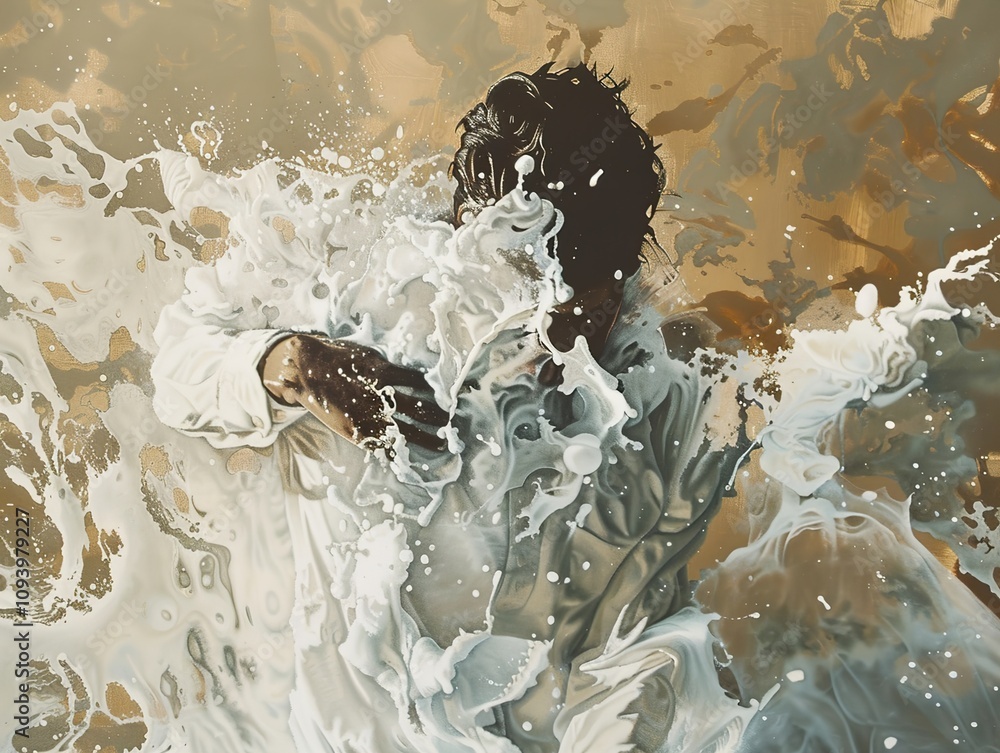 Surreal Painting of a Person Submerged in a Splash of White Paint Stock ...