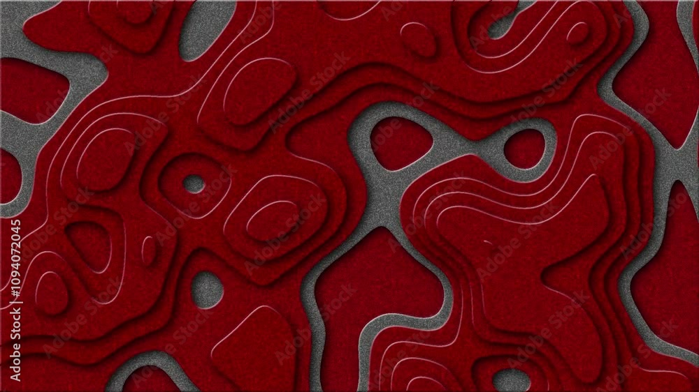 3D style abstract animated topographic contour map. Red and gray liquid ...