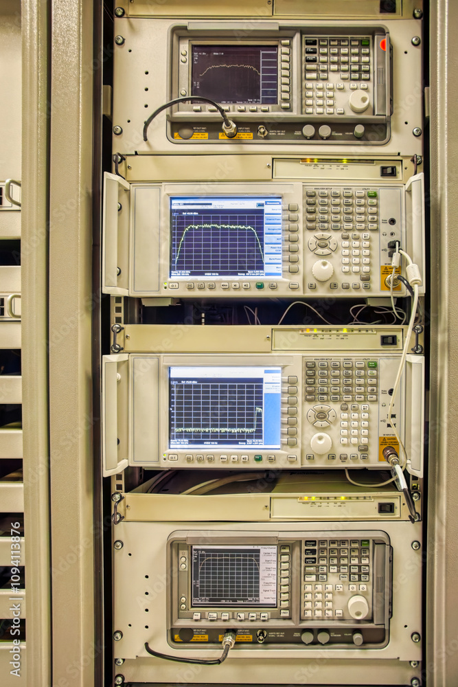 RF switch equipment frequency convertor in a data center, rack server ...