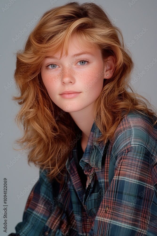 1980s and 1990s style Yearbook headshot of a pretty high school teenage ...