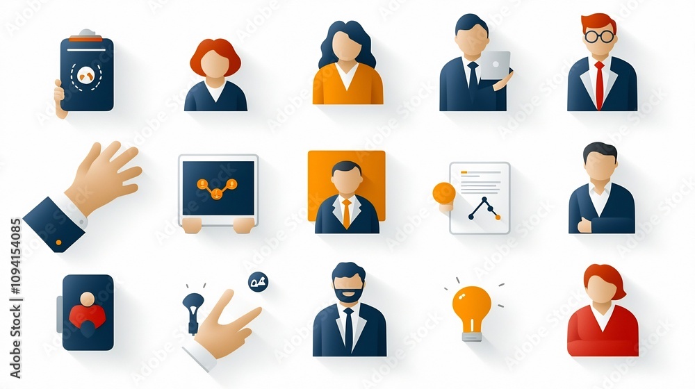 Collection of 15 detailed thin line icons focusing on people themes ...