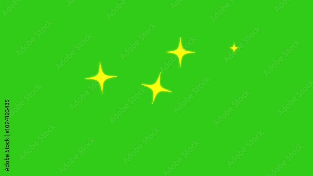 Twinkling stars animation, yellow cartoon, Sparkling star 2d Alpha channel green screen. flat ...