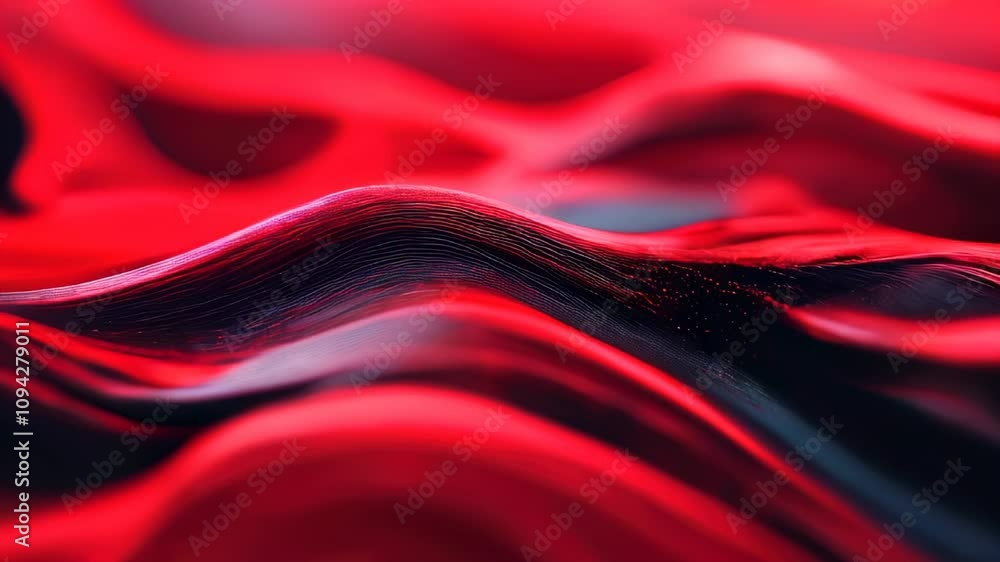 Close-up of abstract waves in red and black tones, showing flowing ...