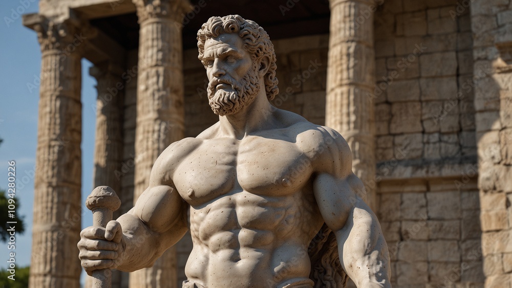 Statue of Hercules: Hercules holding a club and draped in lion skin ...