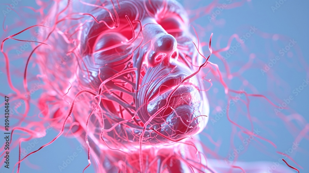 2409_016.Highlighted blood vessels with energy patterns representing ...