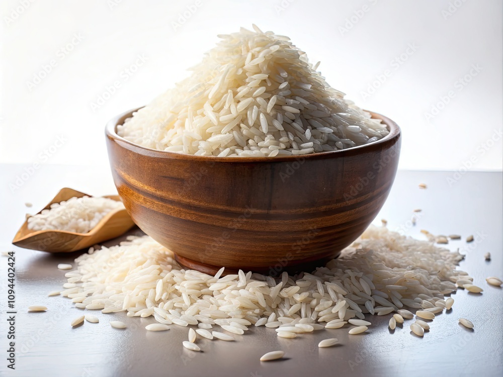 Long Exposure Rice Bowl, Spilled Grains, White Background, Abstract AI ...