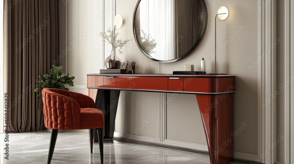 bricks red dressing table with interior design Stock Photo | Adobe Stock