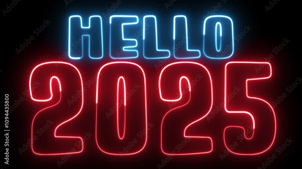 Hello 2025 neon sign. Hello 2025 text font with light. Luminous and ...