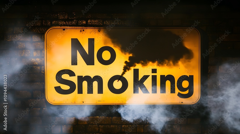No Smoking Sign Defied: A plume of smoke obscures the warning, a stark ...
