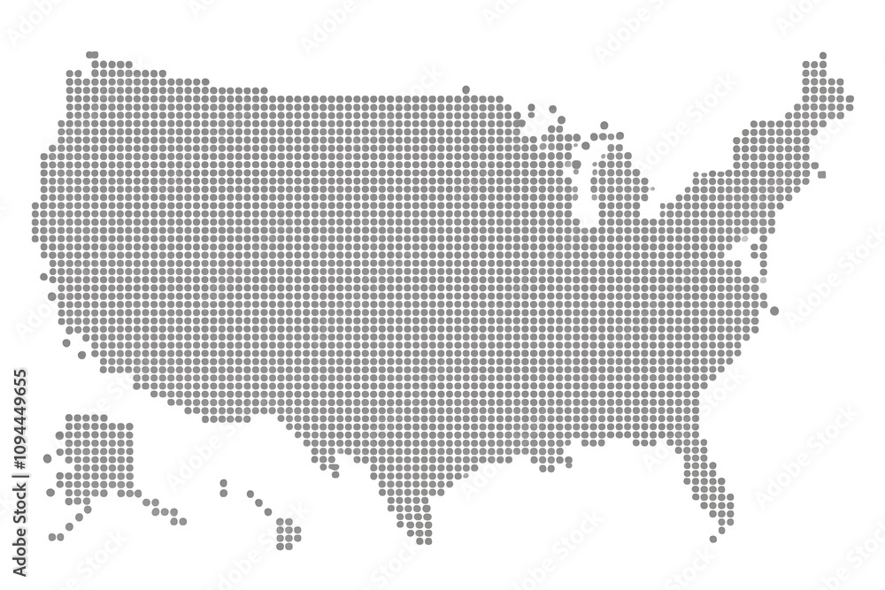 Dotted US map. Grey vector illustration. US map vector, isolated on ...