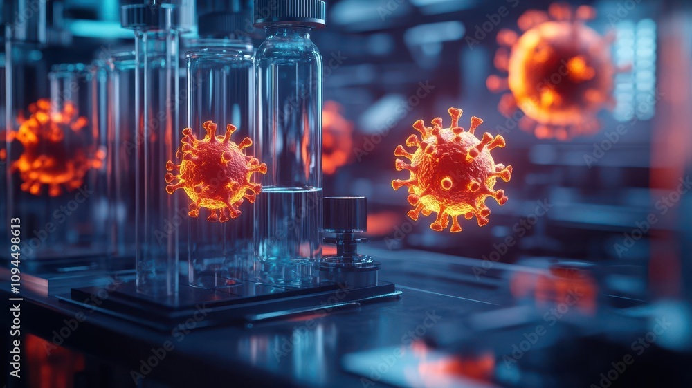 Influenza virus eradication depicted as glowing 3D models being ...