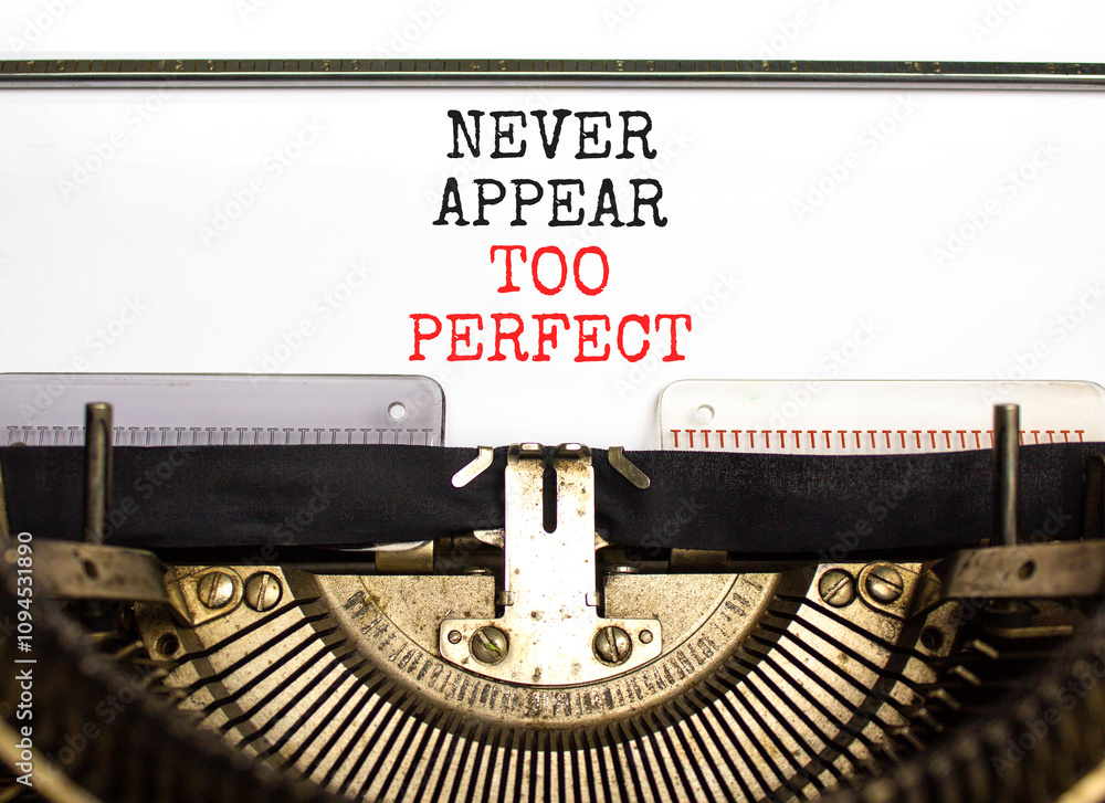Never appear too perfect symbol. Concept words Never appear too perfect ...
