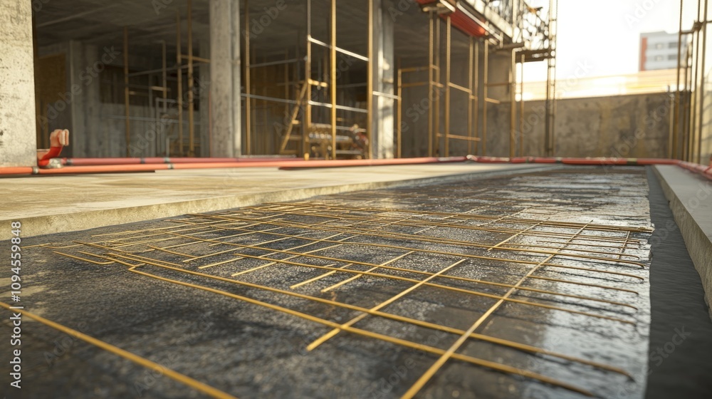 Construction site featuring detailed view of screed application with ...