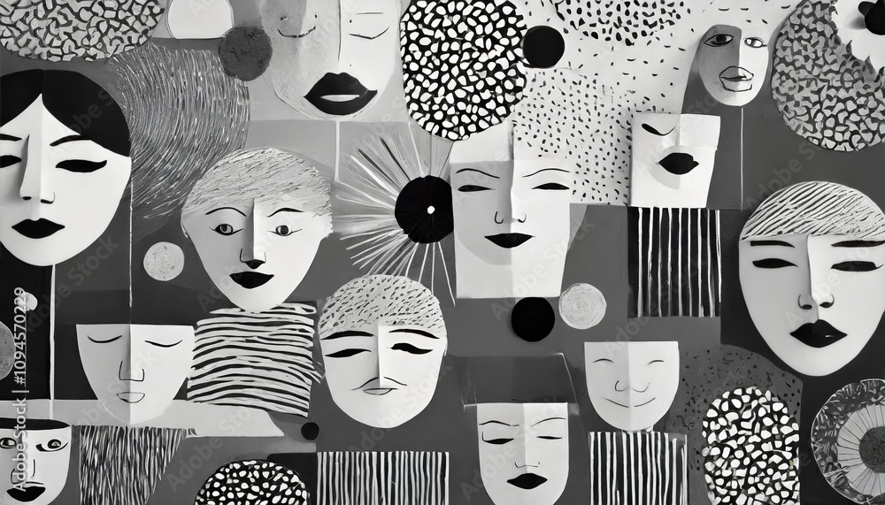 Abstract artistic background featuring a dynamic collage of human faces ...