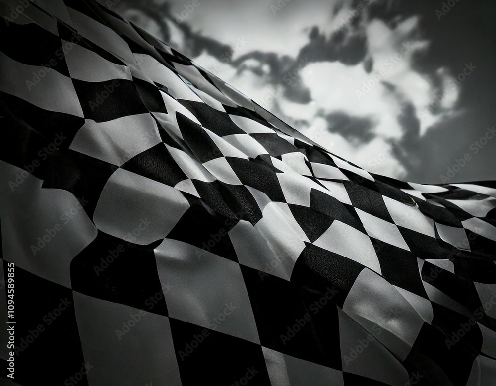 Black and white checkered race flag with dynamic motion, creating an ...