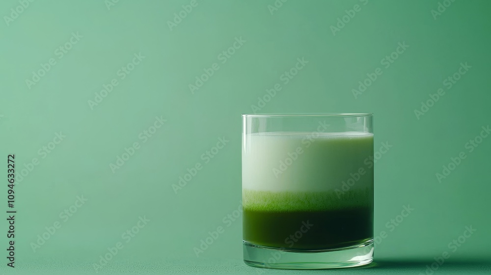 Refreshing green layered drink minimalist setting beverage photography ...
