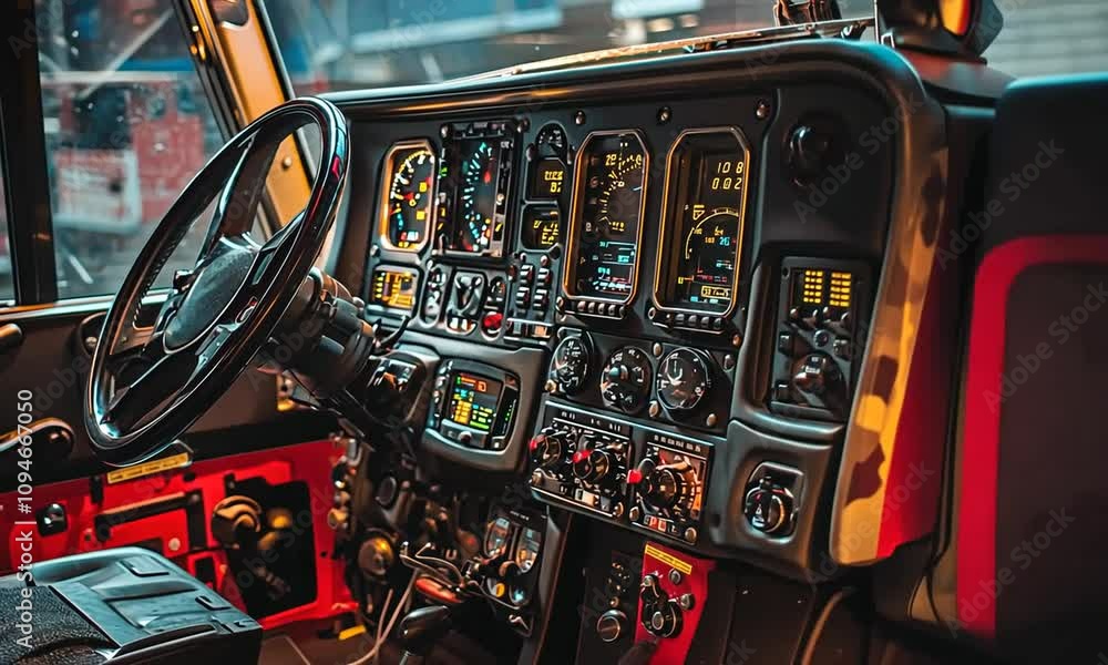 Detailed Interior View of a Modern Truck Cabin with Advanced Control ...