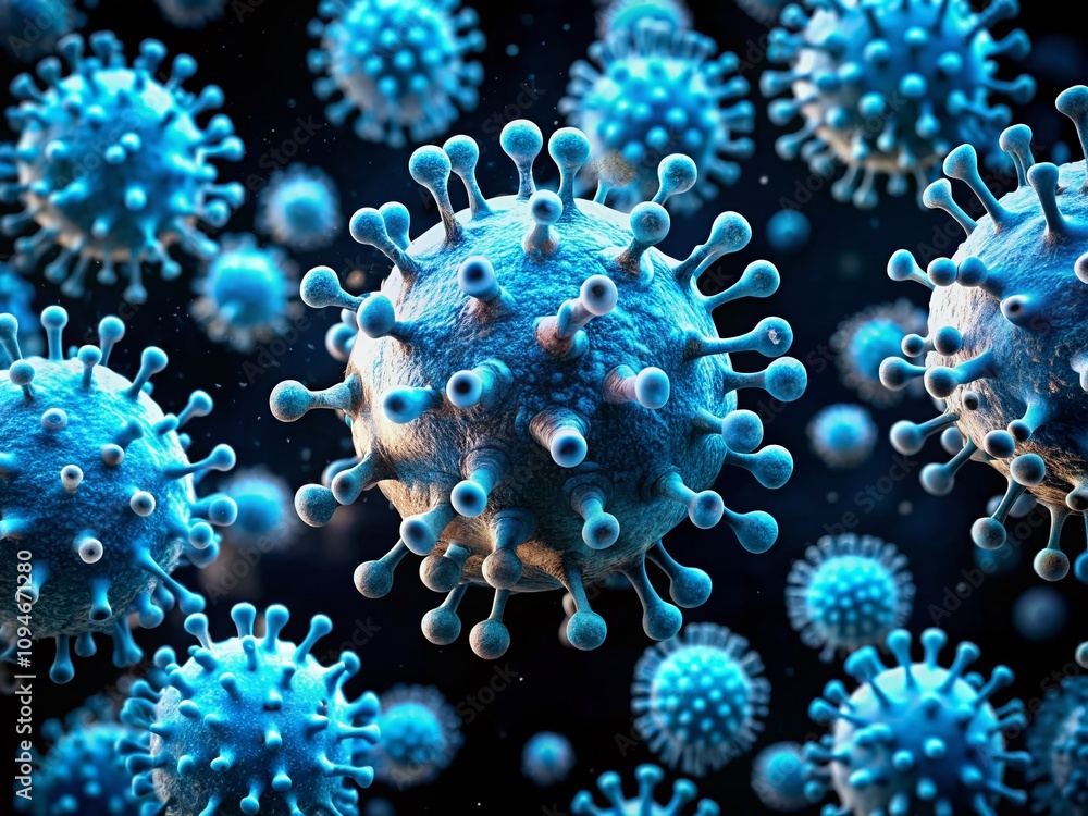 Swine Influenza Virus H1N1 Cells in Motion: Blue Microscopic ...