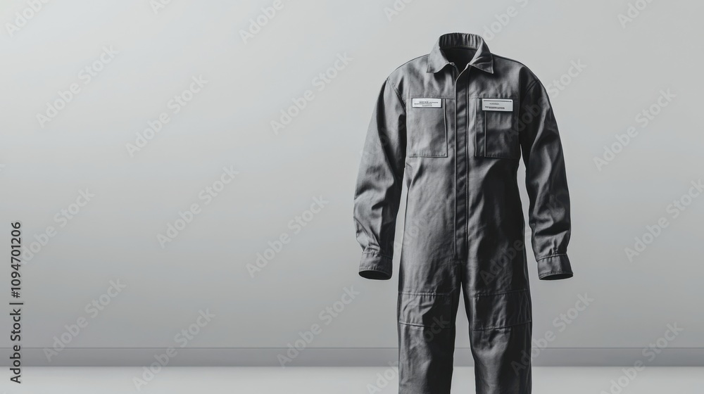 Grey janitor uniform mockup with coveralls and name badge, isolated on ...
