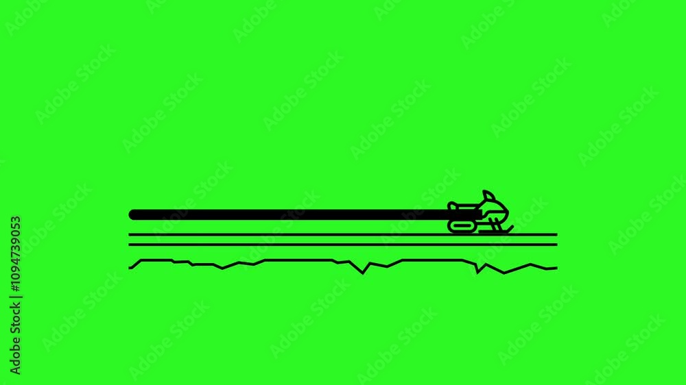 Winter theme loading animation with black outline snowmobile slide on a ...