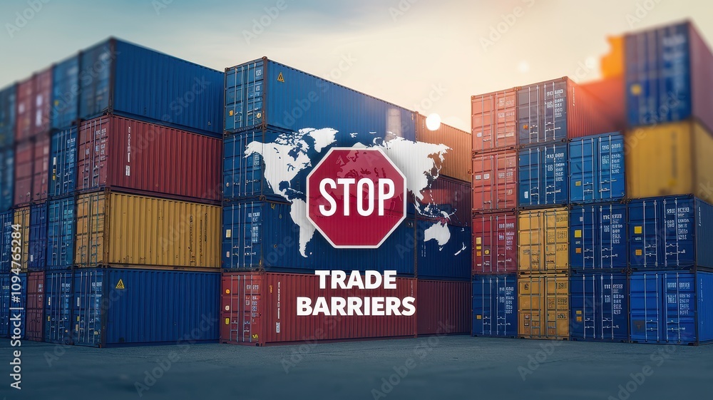 Stop Trade Barriers Global Logistics and Freight Shipping Concept with ...