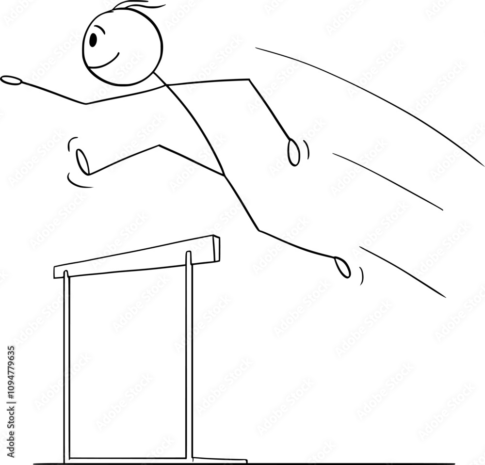 Person or athlete running and jumping over hurdles , vector cartoon ...