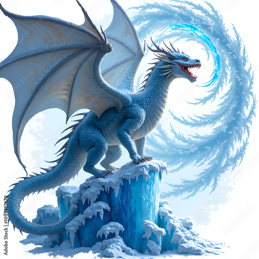 Majestic ice dragon reigns over frozen peaks with glacial breath and ...