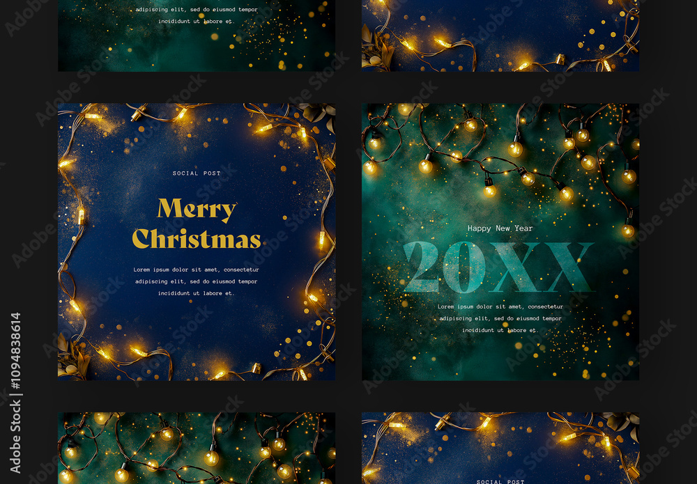 Christmas Social Posts With Festive Lights Frame Stock Template | Adobe ...