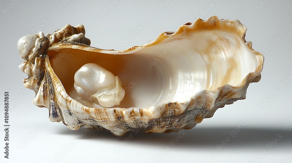 A shellfish with its open shell, revealing the natural shape and ...